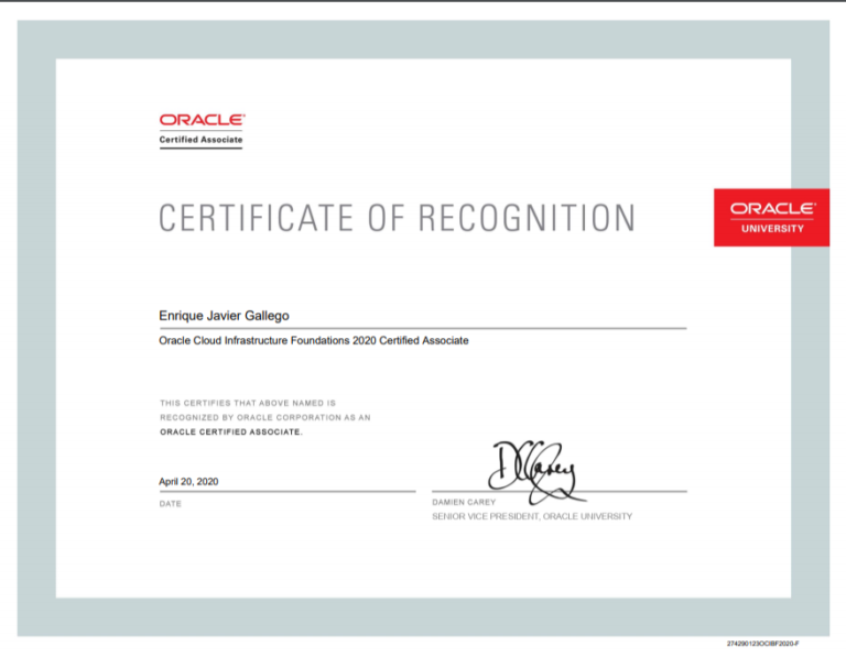 Oracle Cloud Infrastructure Foundations Associate Enrique Gallego